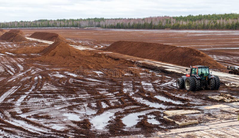 Nature View of a Bog with a Peat Digging Site and a Tractor Stock Photo ...