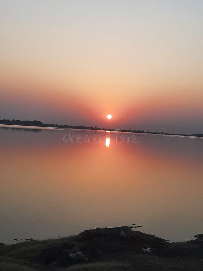 Nature View Sunset with a Panoramic View and Two Reflection Stock Image ...