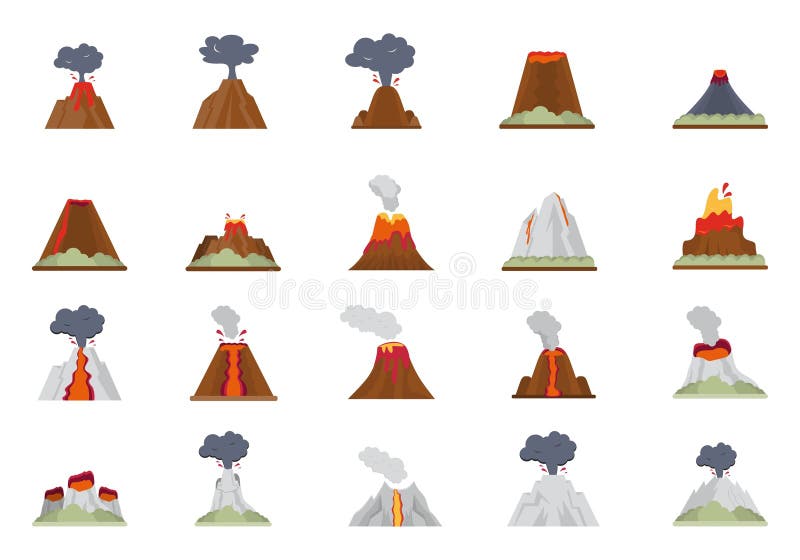 Nature Volcano Magma Icon Element Set Stock Illustration - Illustration ...