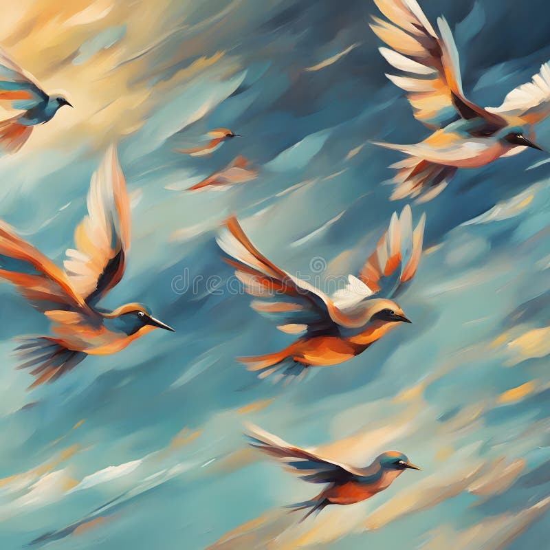 Nature Wall Art Panel of Birds Flying in Sky Abstract Background Stock ...
