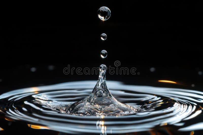 Nature Water Drop Falling with Backlight on Black Background Stock ...