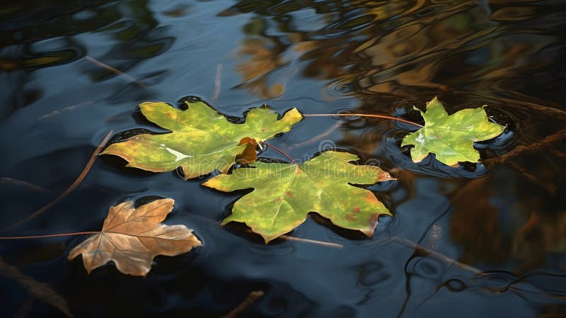 Nature Water Reflections Leaves Hyper-realistic One Generative AI Stock ...