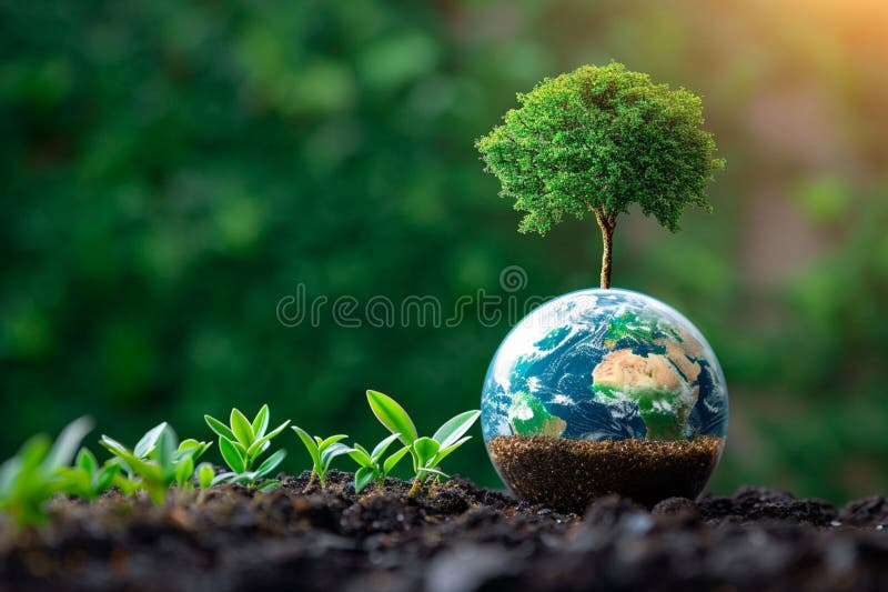 Natures Balance Concept of Renewable Energy with Tree, Globe, and ...