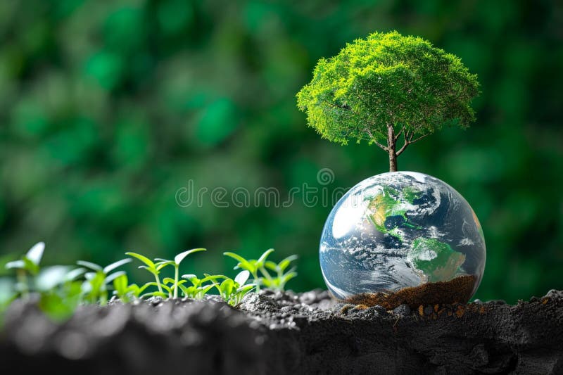 Natures Balance Concept of Renewable Energy with Tree, Globe, and ...