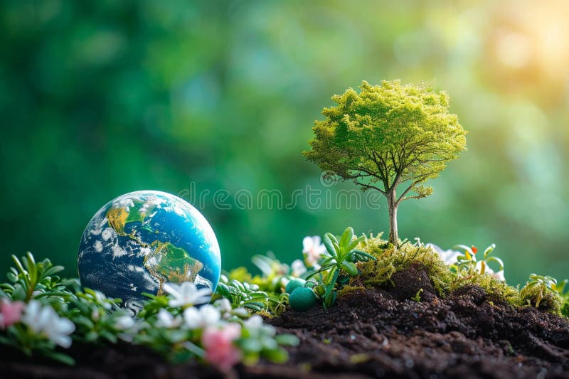Natures Balance Concept of Renewable Energy with Tree, Globe, and ...