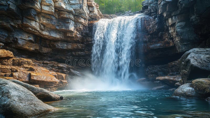Natures Forces, Waterfall Cascading Down Rocks, Highlighting Powerful ...