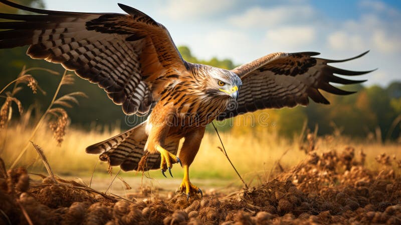 Natures Hunter Hawk in Rural Wilderness Stock Illustration ...