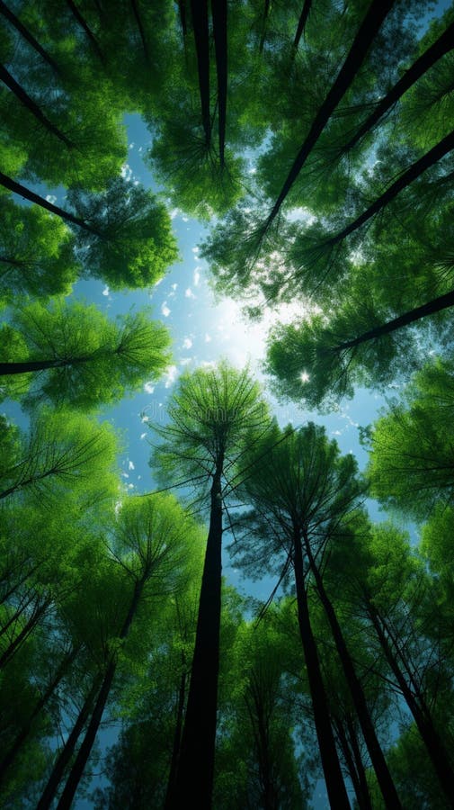 Natures Sanctuary Forest Trees Viewed from Below into the Sky Stock ...