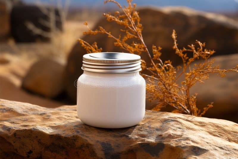 Natures Simplicity White Jar Near a Solid, Weathered Rock Stock ...