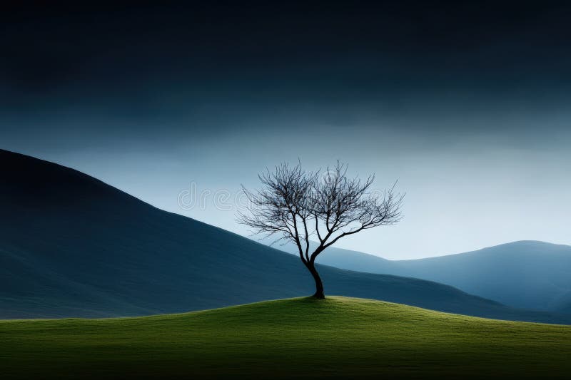 Natures Solitude, One Tree Stands in Solitude in a Vast Meadow ...