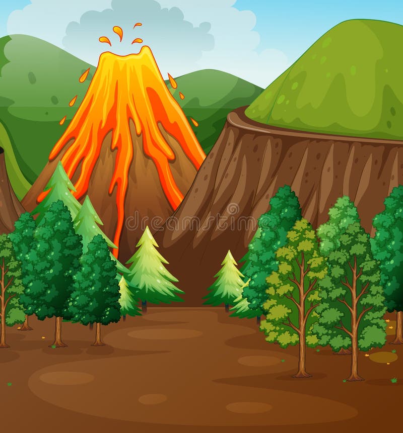 Wulkan Erupcja Przy Jeziorem Ilustracja Wektor - Ilustracja złożonej z ...