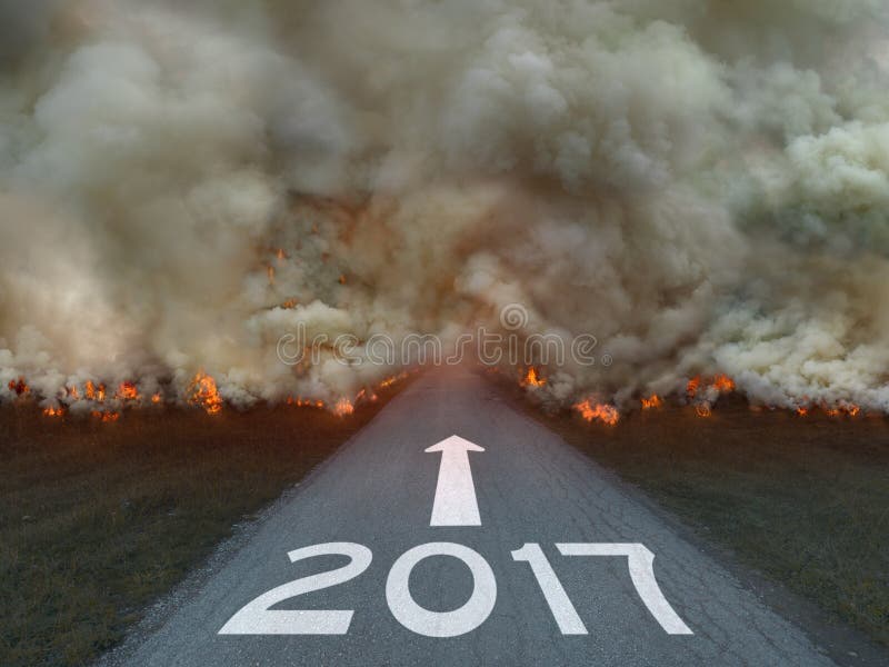 Natuurramp Met Het Teken Van 2017 Op De Weg Stock Foto - Image of ...