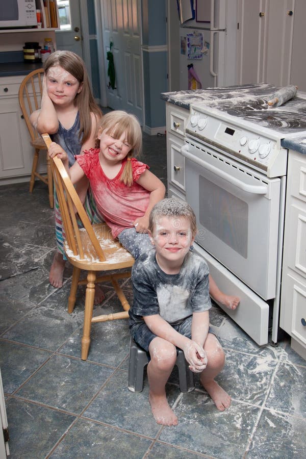 Naughty Children Making Mess in Kitchen Stock Image - Image of messing ...