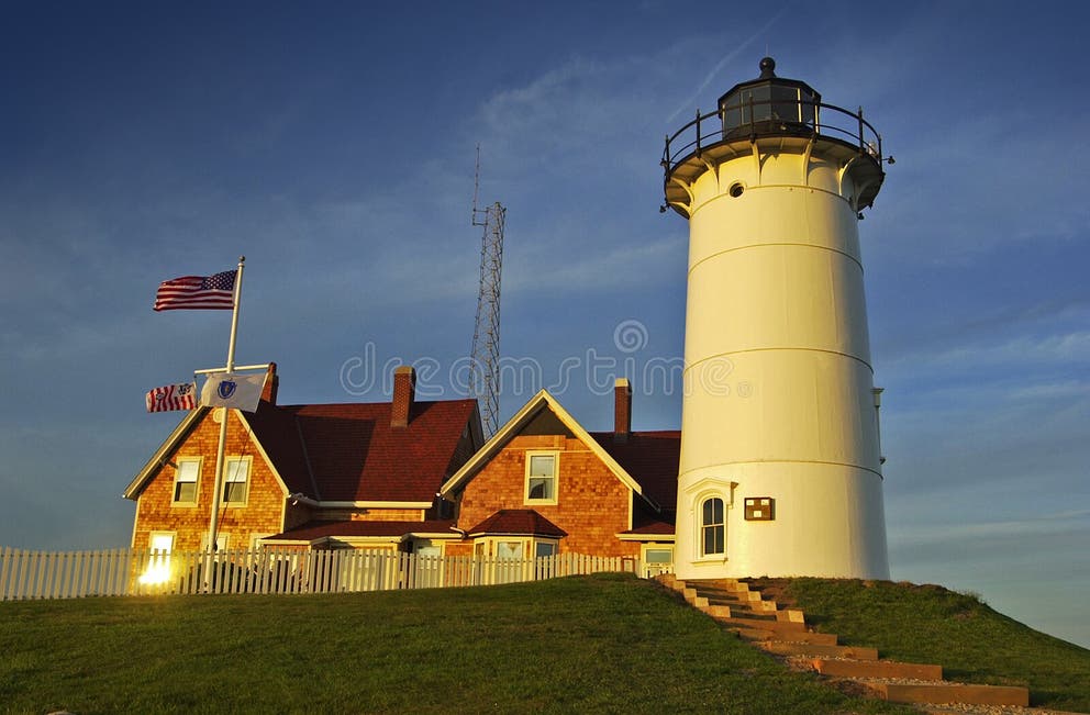 Naushon Lighthouse at Sunset Stock Image - Image of woodshole ...