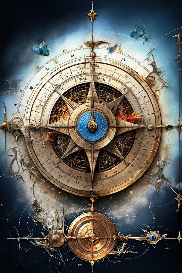 Nautcal Compass Blueprint, Sketch , Technical Drawing. Exploration and ...