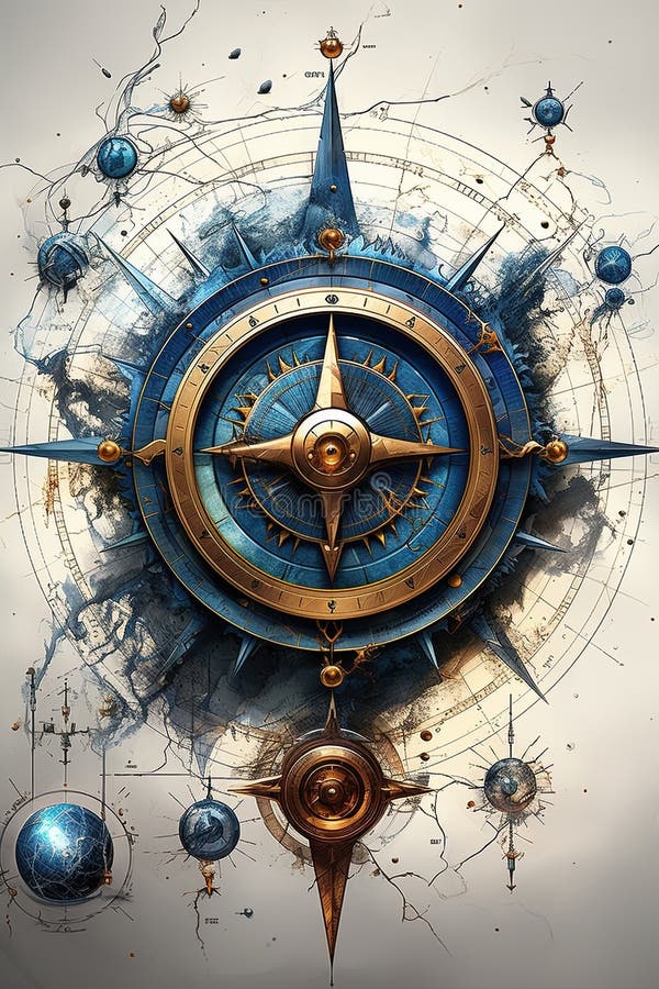 Nautcal Compass Blueprint, Sketch , Technical Drawing. Exploration and ...