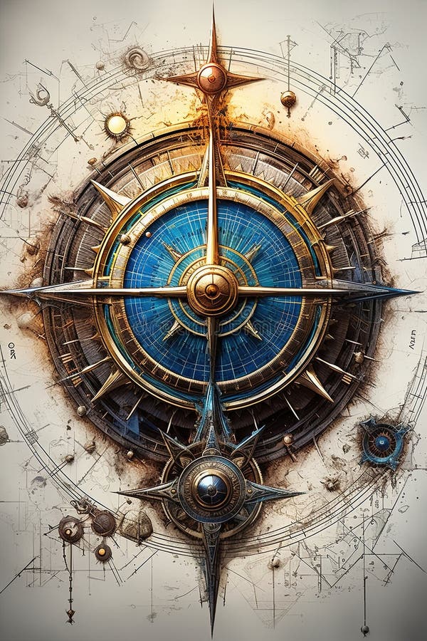 Nautcal Compass Blueprint, Sketch , Technical Drawing. Exploration and ...