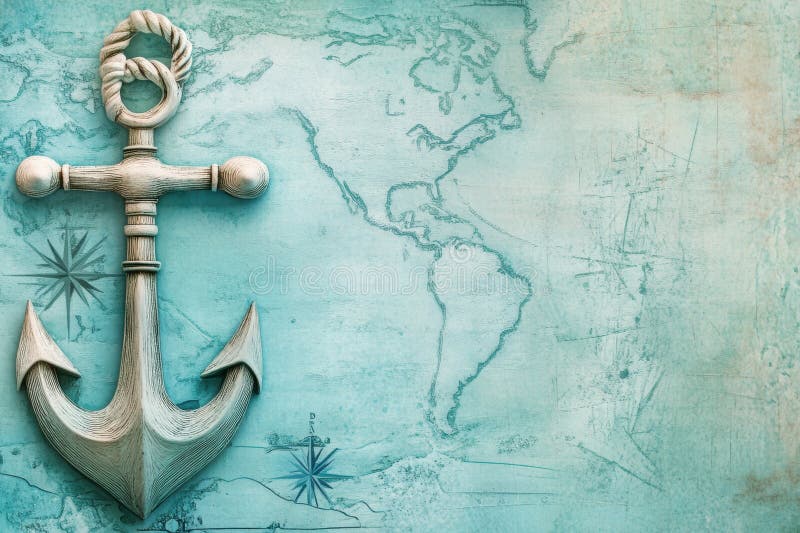Nautical Anchor Resting on an Ancient Nautical Map with Ample Space for ...