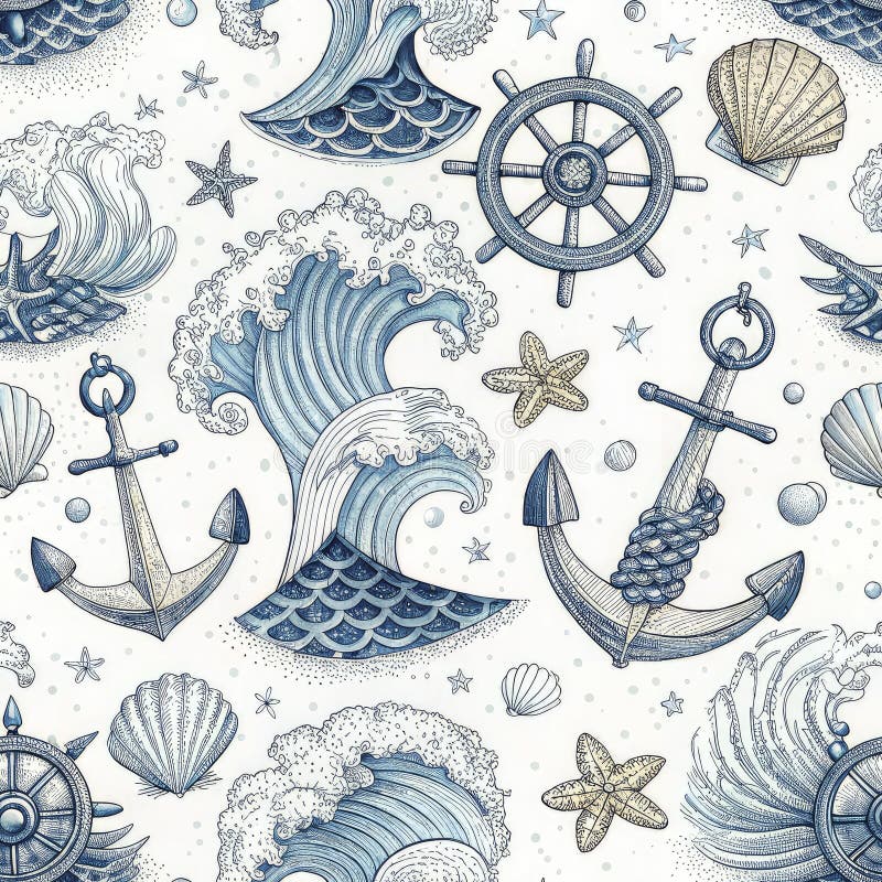 Nautical Anchor & Seashell Pattern for Ocean Lovers Stock Illustration ...