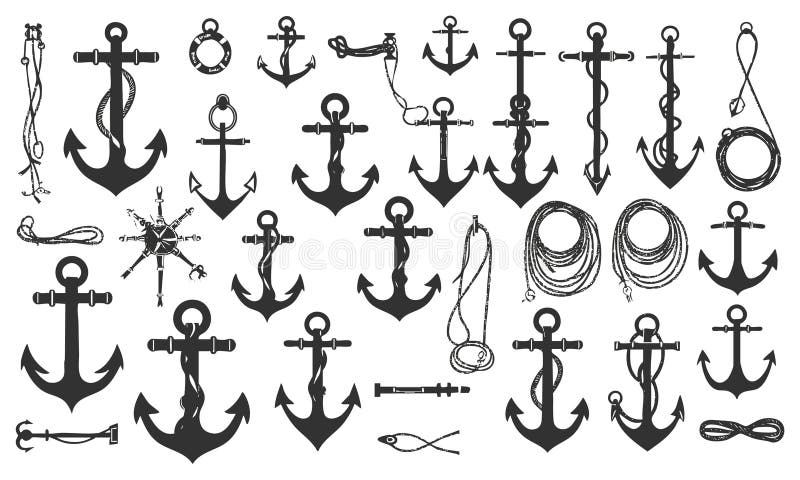 Nautical Anchor Silhouettes and Ropes Collection for Maritime Design ...