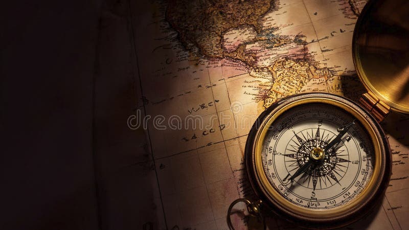 Nautical Banner with Compass and Map Stock Illustration - Illustration ...