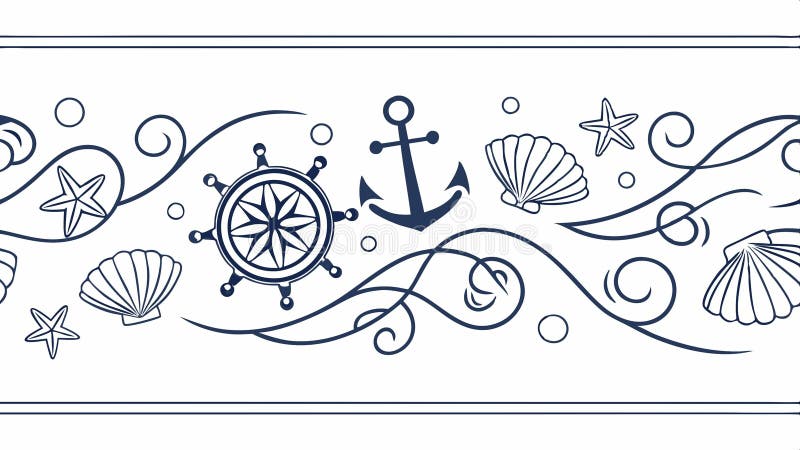 Nautical Border Design Element with Anchor and Shells for Sea Themes ...