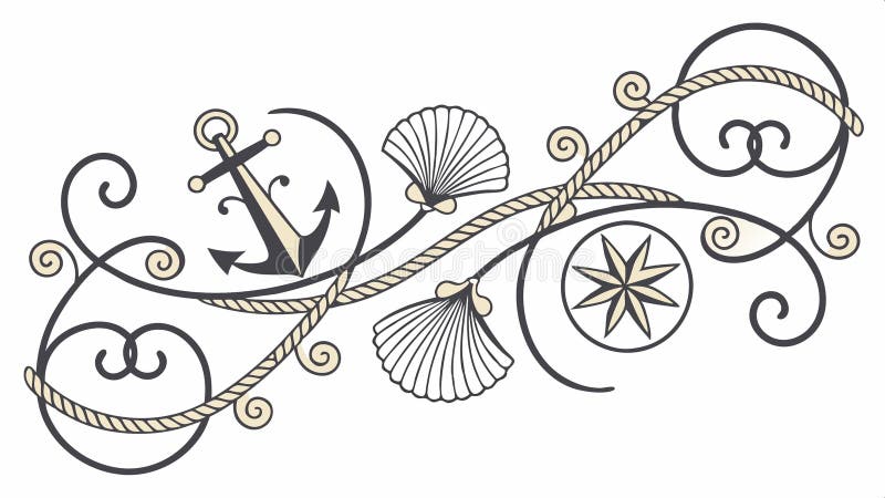 Nautical Anchor and Seashell Border, Ocean Theme Design, Marine Vector Element Design Generative ...