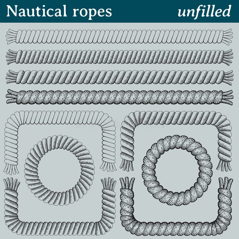 Nautical Ropes Monochrome Outline Vector Illustrations Set Stock Vector ...