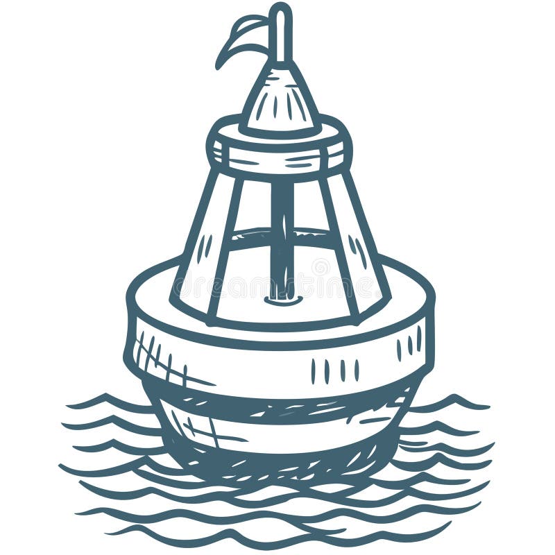 Nautical Buoy Vector Illustration Floating on Ocean Waves Stock ...