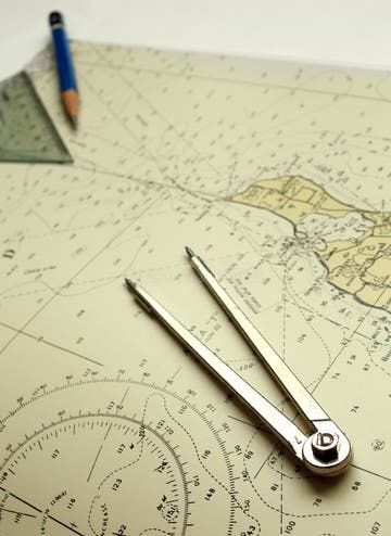 Nautical Chart and Dividers Stock Photo - Image of adventurous, coast ...