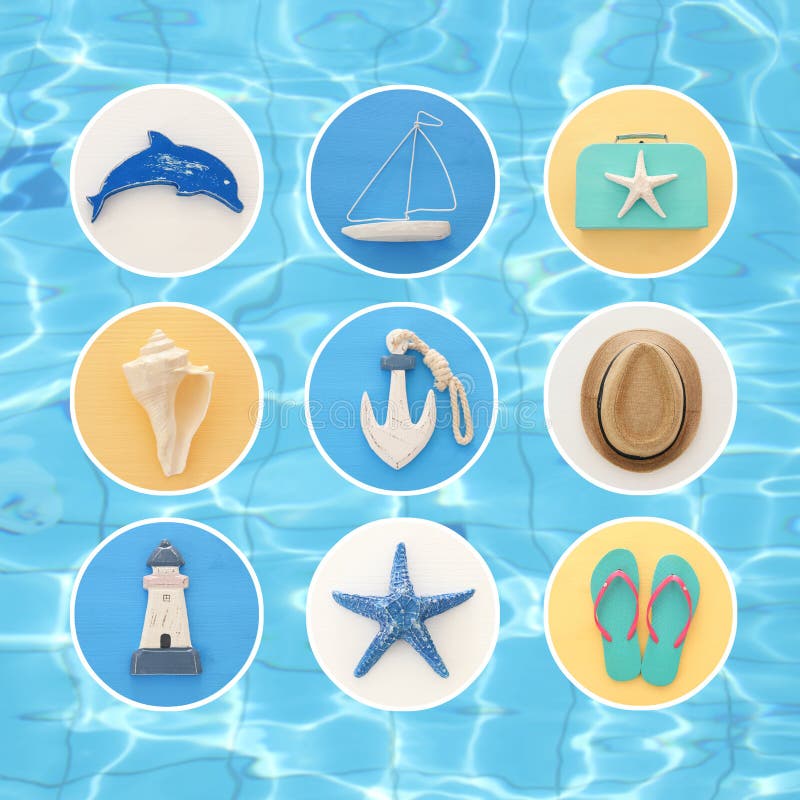 Nautical Collage with Sea Life Style Objects. Stock Photo - Image of ...