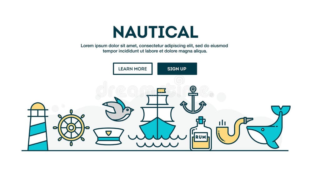 Nautical, Colorful Concept Header, Flat Design Thin Line Style Stock ...