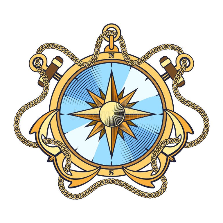Nautical Compass and Anchors with Chains Emblem Stock Vector ...