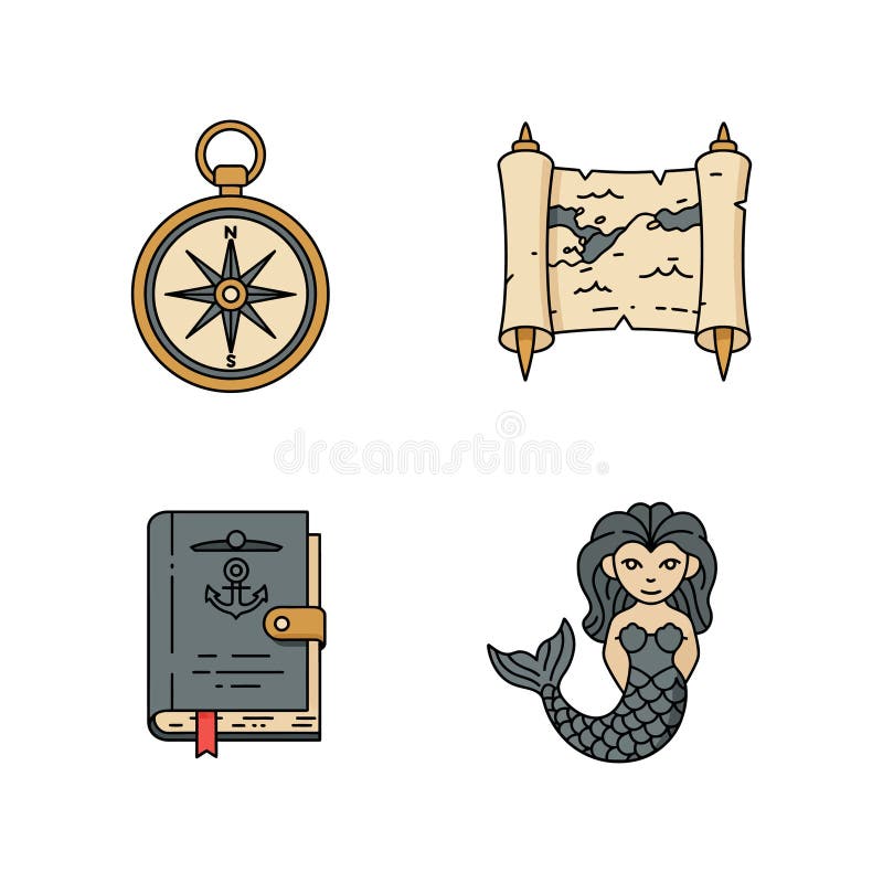 Nautical Compass Ancient Map Mermaid and Sea Journal Vector ...