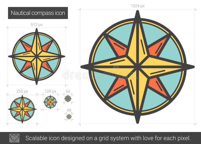 Nautical Compass Line Icon. Stock Vector - Illustration of nautical ...