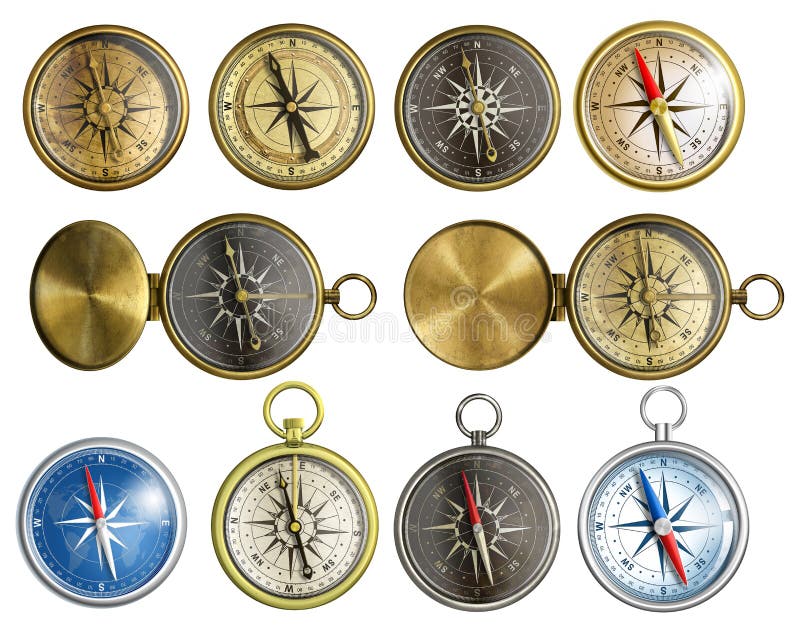 Antique Bronze Nautical Compass Isolated on White Stock Photo - Image ...