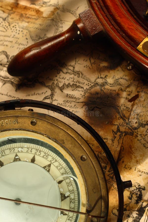 Nautical compass and wheel stock image. Image of journey - 6321071