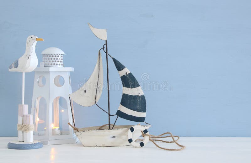 Nautical Concept Image with White Decorative Seagull Bird, Boat and ...
