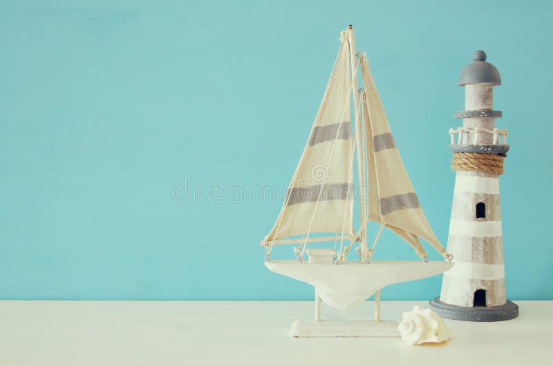 Nautical Concept with Sea Life Style Objects on Wooden Table. Stock ...
