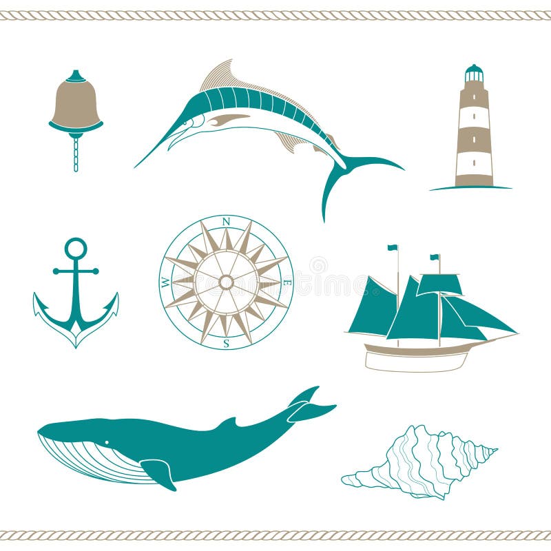 Nautical Design Elements stock illustration. Illustration of rose ...