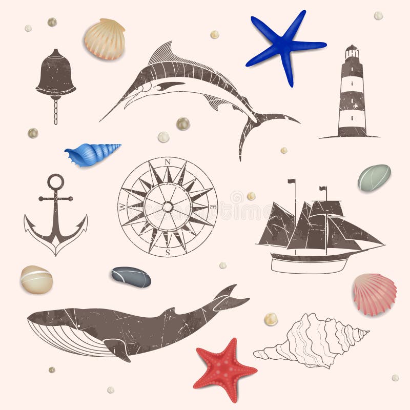 Nautical Design Elements stock illustration. Illustration of bell ...