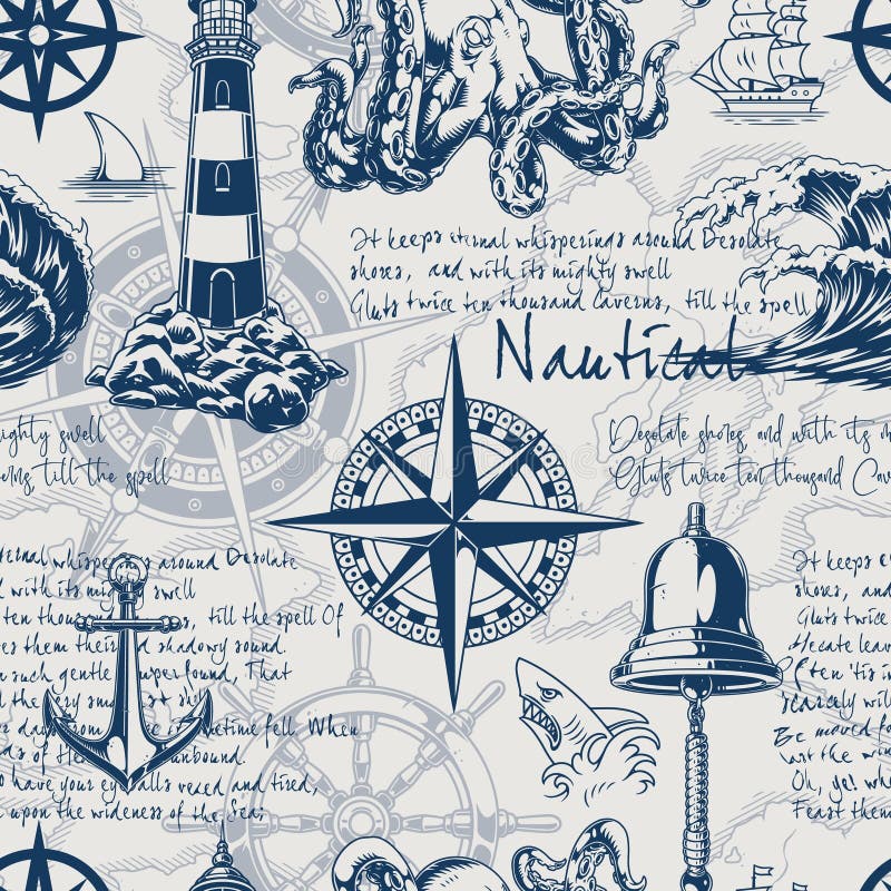 Nautical Design Featuring Marine Elements and Text Stock Illustration ...