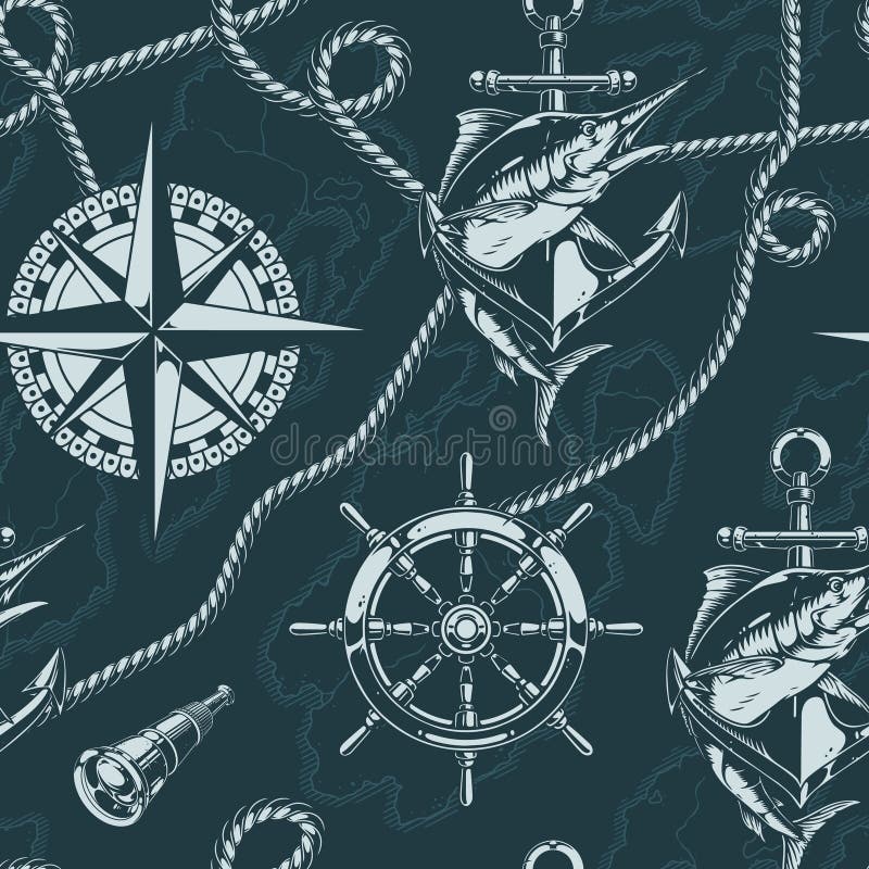 Nautical Design with Fish and Sea Elements Stock Illustration ...