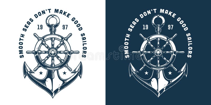 Nautical Design with Ship Wheel and Anchor Stock Illustration ...