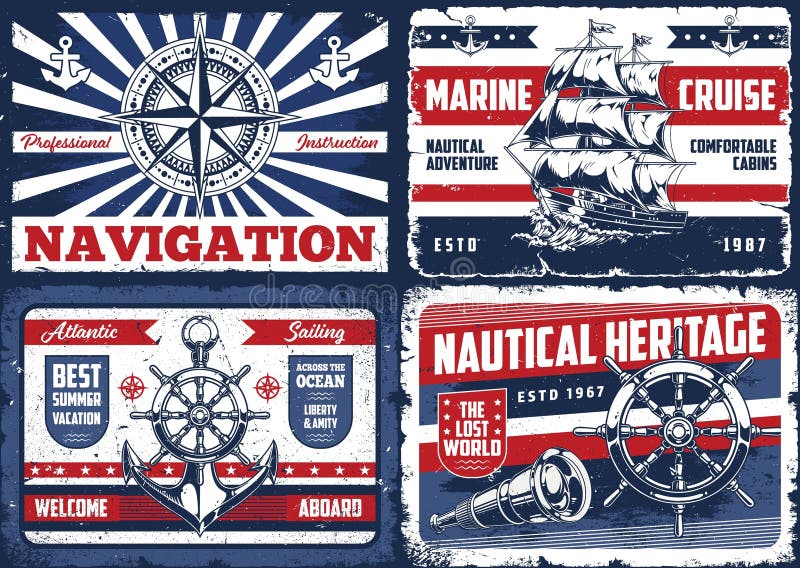Nautical Design with Ships and Symbols Stock Illustration ...