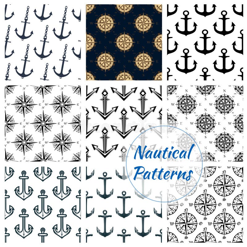 Set of 8 Seamless Nautical Patterns Stock Vector - Illustration of ...