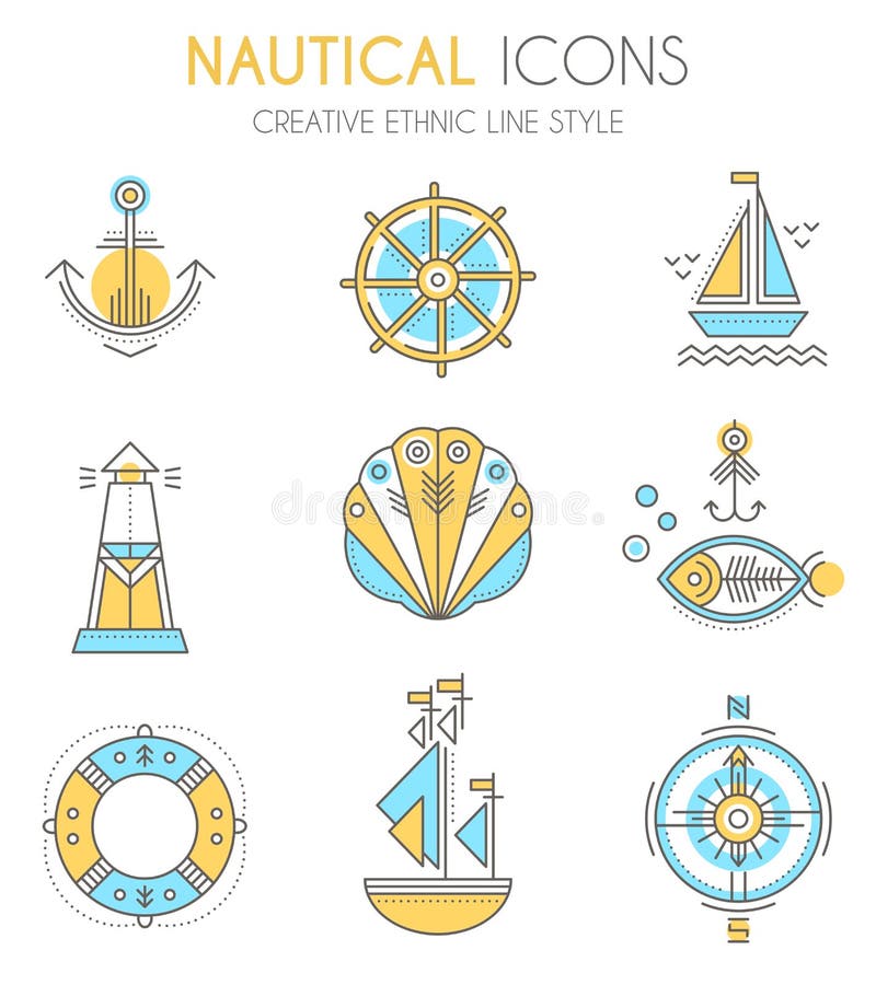 Nautical Icon Set, Minimalistic Flat Design with Thin Strokes Stock ...