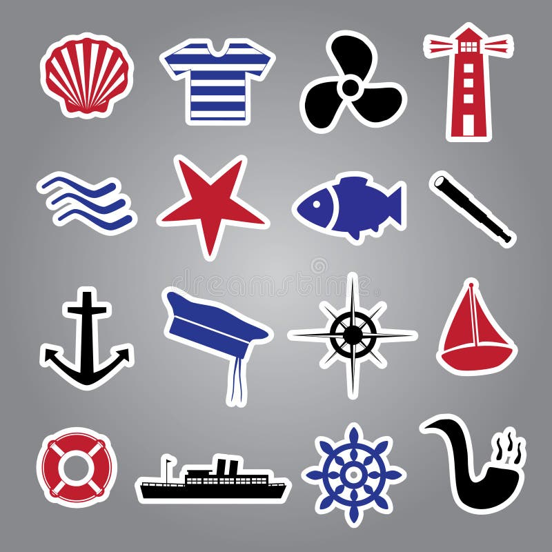 Nautical Icon Stickers Collection Eps10 Stock Vector - Illustration of ...