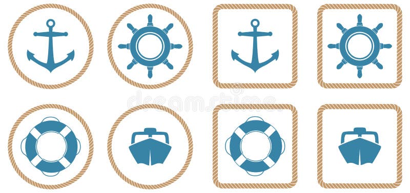 Set of Marine Symbols Vector Illustration. Stock Vector - Illustration ...