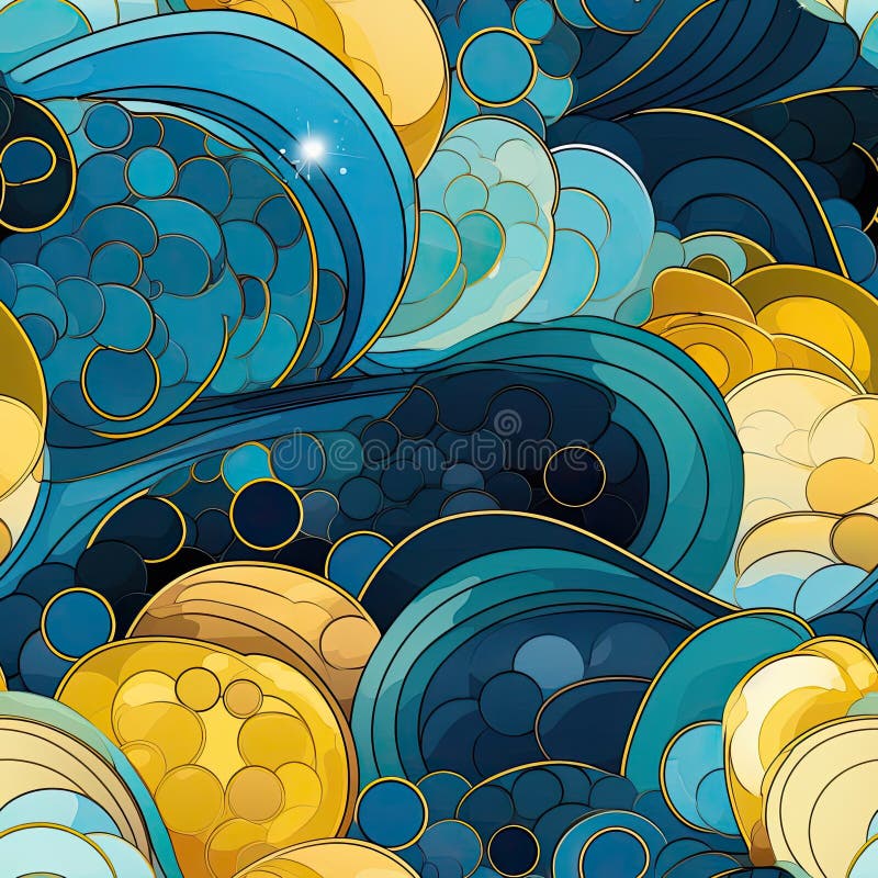 Nautical Illustration of Yellow Waves and Circles (tiled) Stock ...